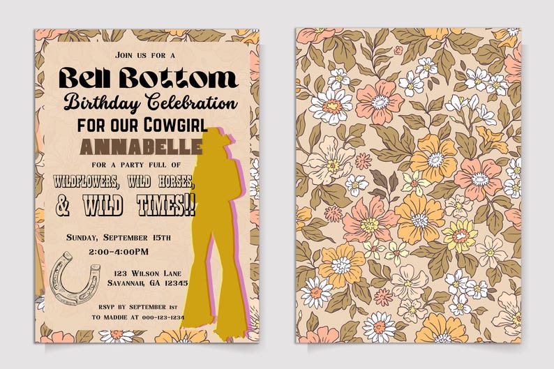 Lainey Wilson Style Cowgirl Bell Bottom Birthday Invitation Template - Etsy