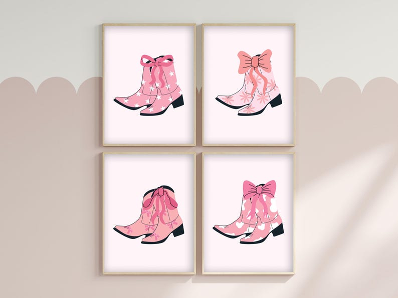Cowgirl Boots and Bows Digital Prints - Set of Four Wall Prints ...