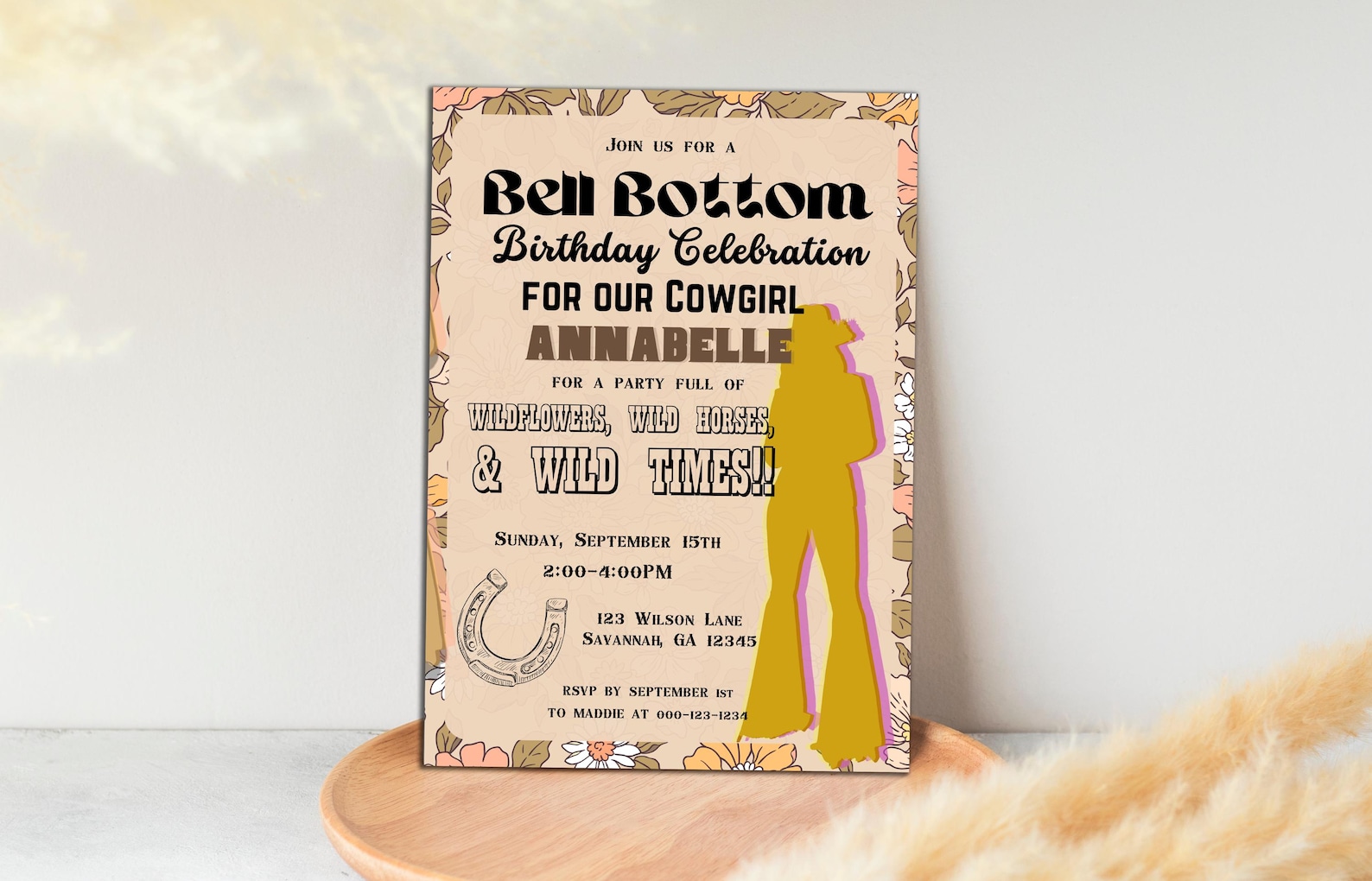 Lainey Wilson Style Cowgirl Bell Bottom Birthday Invitation Template - Etsy