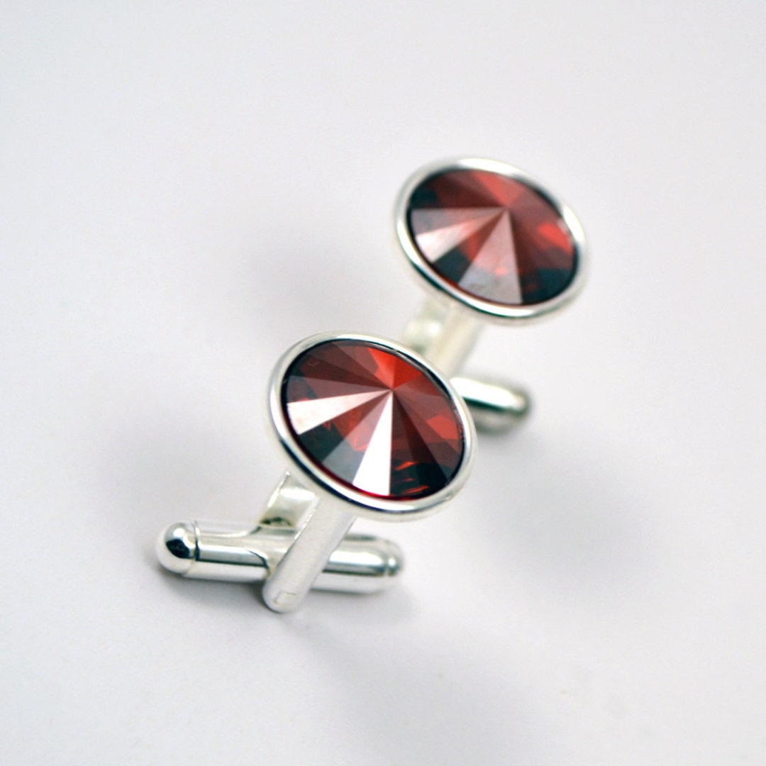 Red Magma Rhinestone Cuff Links for the Groom - Round Swarovski Crystal ...