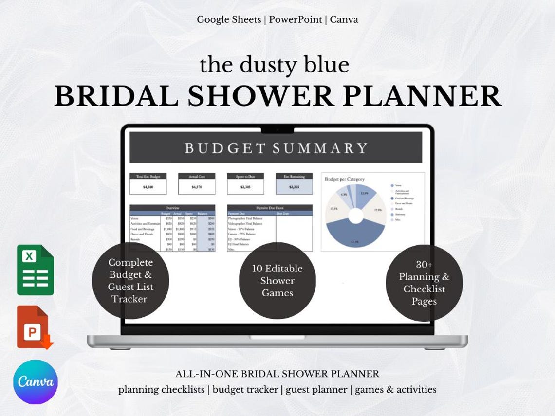The Dusty Blue Bridal Shower Planner Bundle | Planning Checklists ...