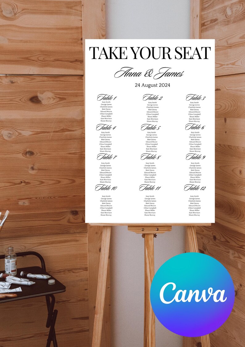 Editable Seating Chart Template Canva Wedding Seating Plan Printable Table Plan Customisable ...