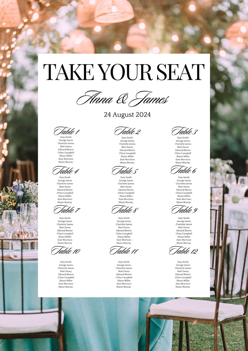 Editable Seating Chart Template Canva Wedding Seating Plan Printable ...