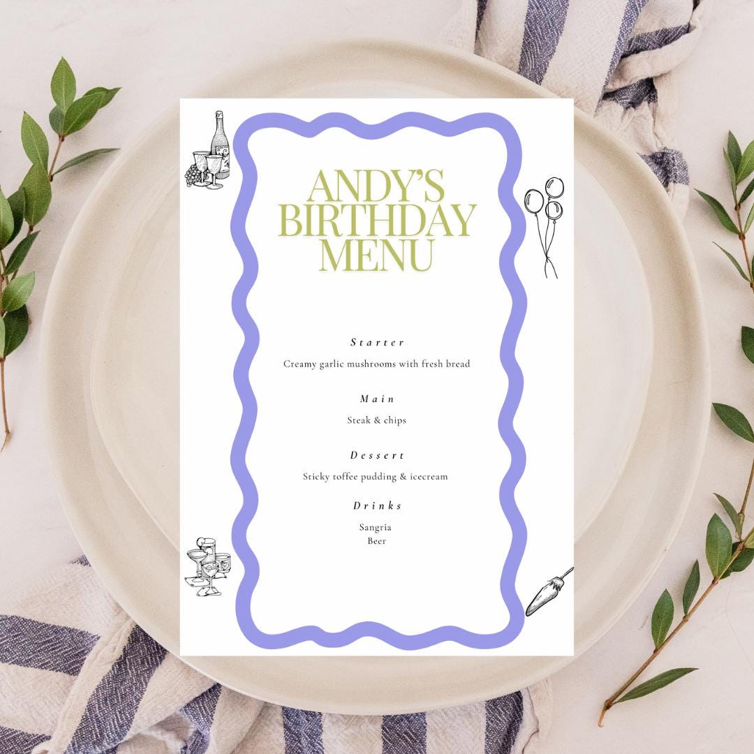 Editable Birthday or Wedding Dinner Party Menu Template Printable ...