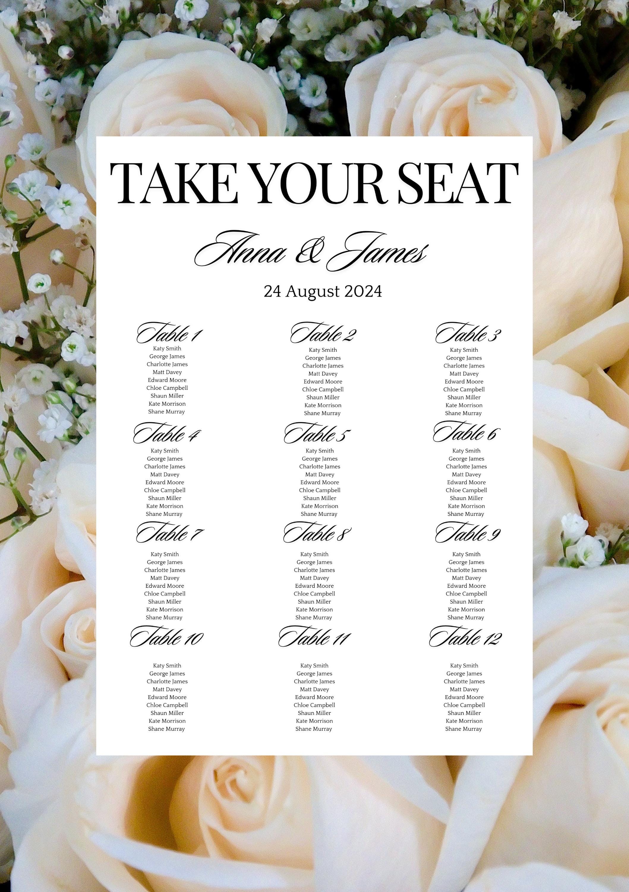 Editable Seating Chart Template Canva Wedding Seating Plan Printable ...
