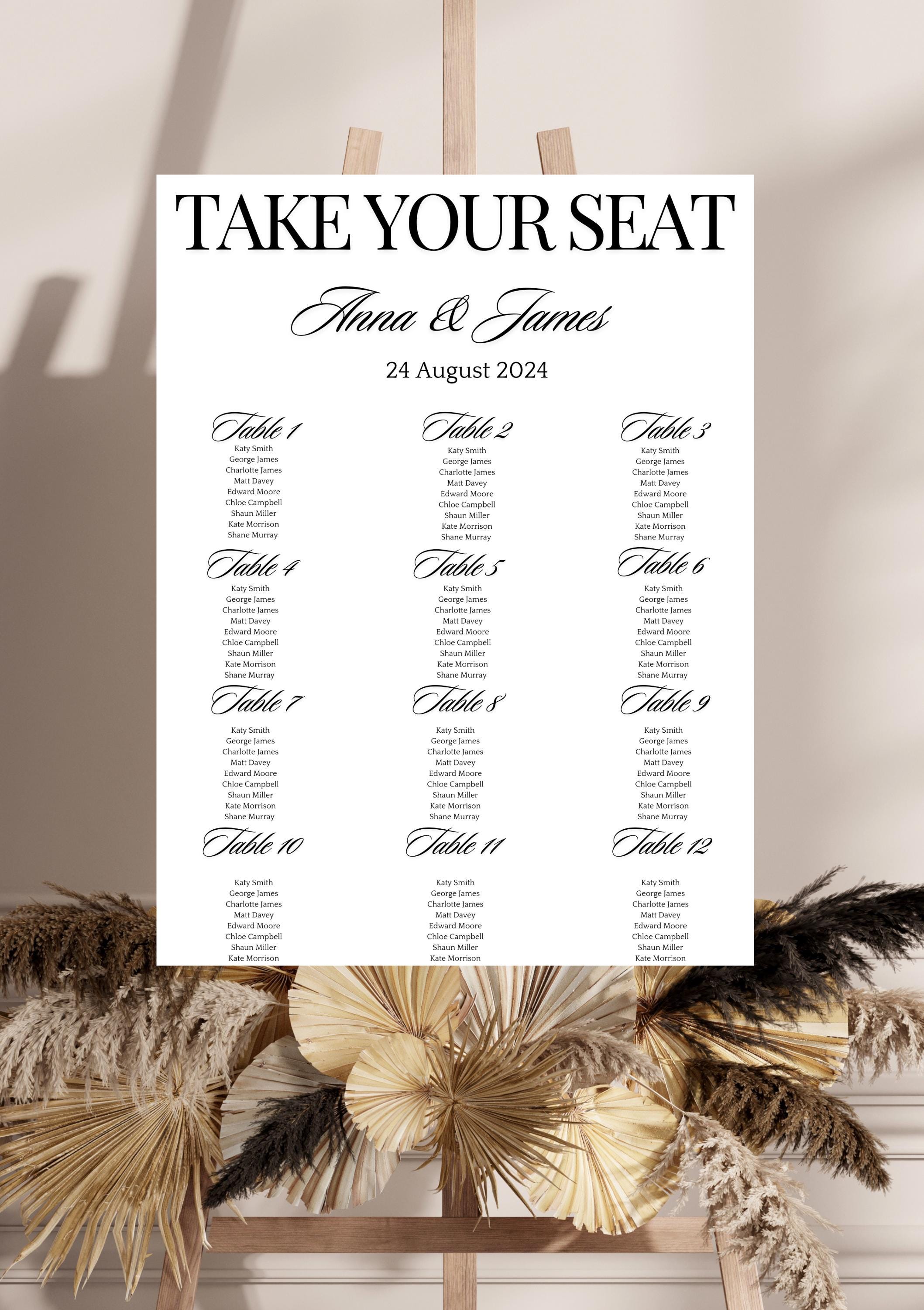 Editable Seating Chart Template Canva Wedding Seating Plan Printable Table Plan Customisable ...