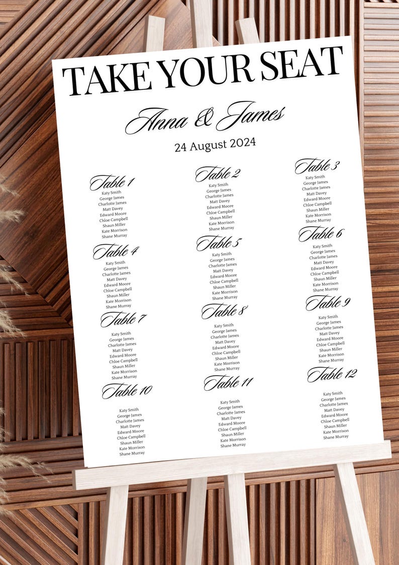 Editable Seating Chart Template Canva Wedding Seating Plan Printable Table Plan Customisable ...