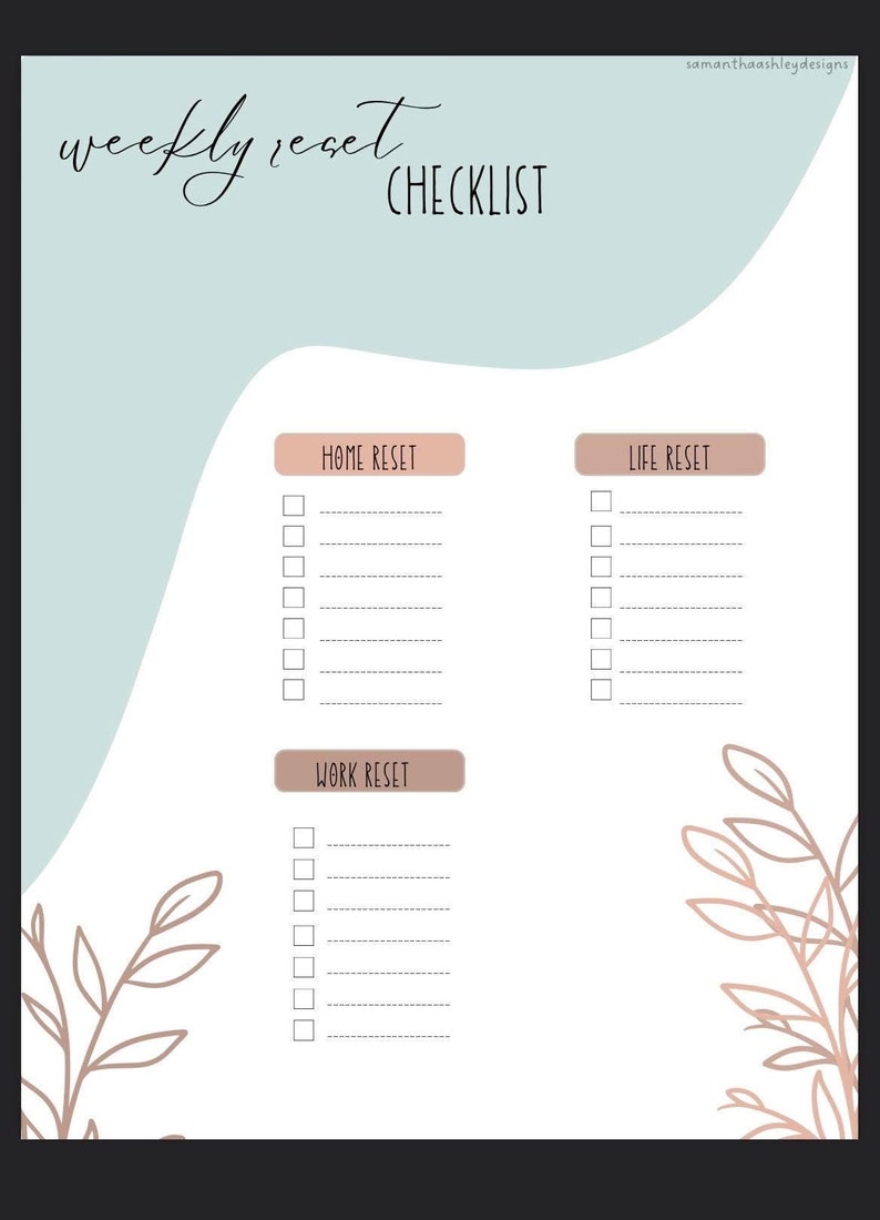 Boho Weekly Reset Printable, Blank Checklist, Printable Checklist ...