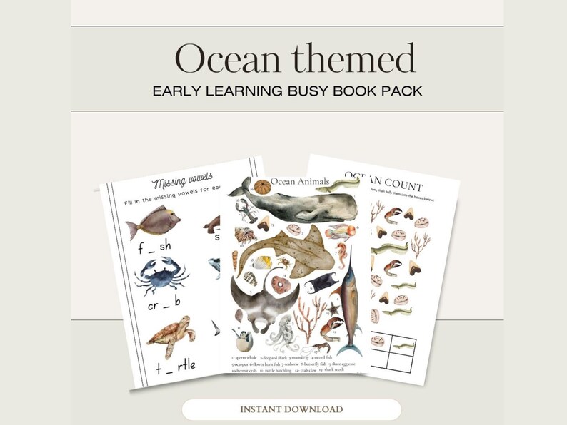 Ocean Animals Learning Worksheets for Preschool and Young Children Aged ...