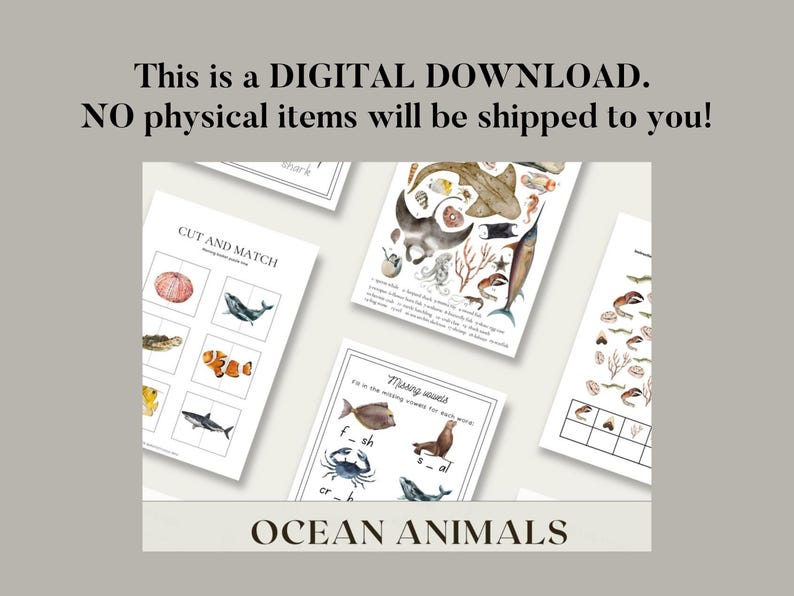 Ocean Animals Learning Worksheets for Preschool and Young Children Aged ...