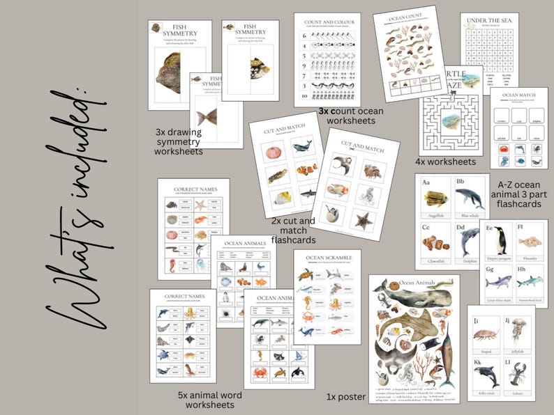 Ocean Animals Learning Worksheets for Preschool and Young Children Aged ...