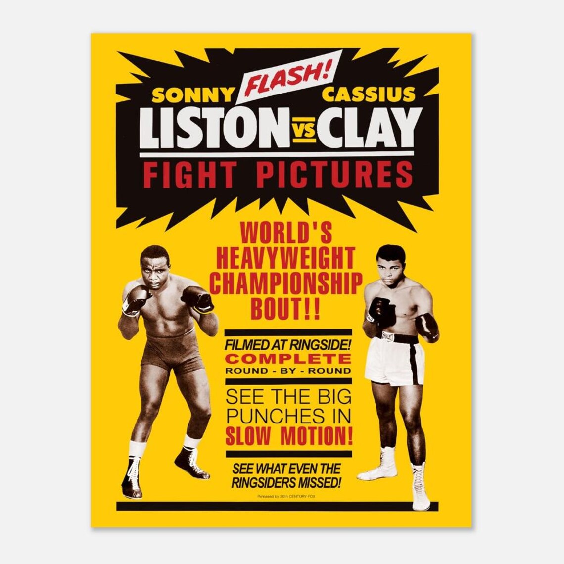 Liston Vs Clay Boxing Poster, World Heavyweight Championship Fight ...