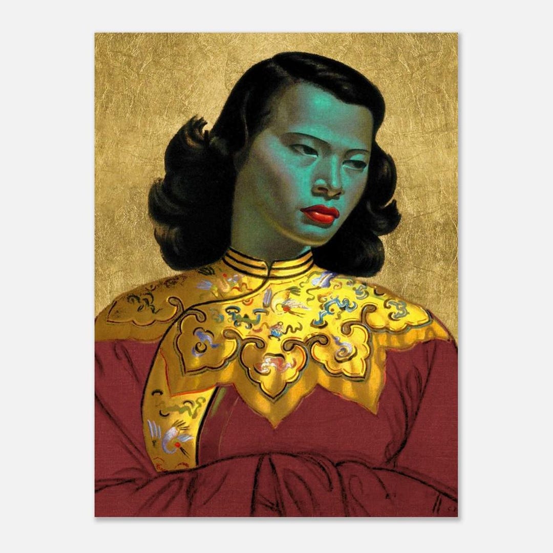 Tretchikoff Chinese Girl Print, Altered Art, Green Red and Gold Lady ...