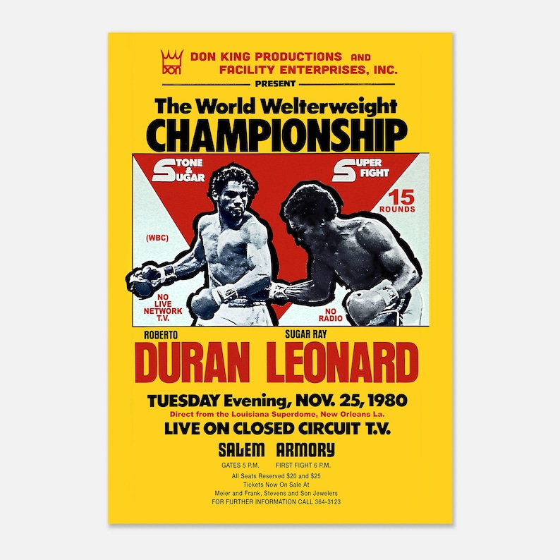 Roberto Duran Vs Sugar Ray Leonard Boxing Poster: the Super Fight 1980 ...