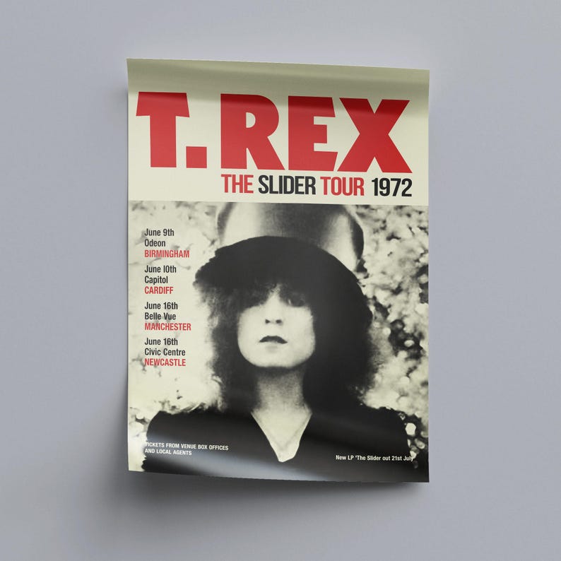 T. Rex 'the Slider' 1972 Tour Poster: Marc Bolan, Boho Wall Art - Etsy