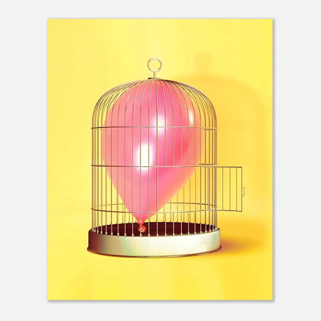 Original Boho Artwork Print, Visual Puns Illusion, Caged Balloon ...