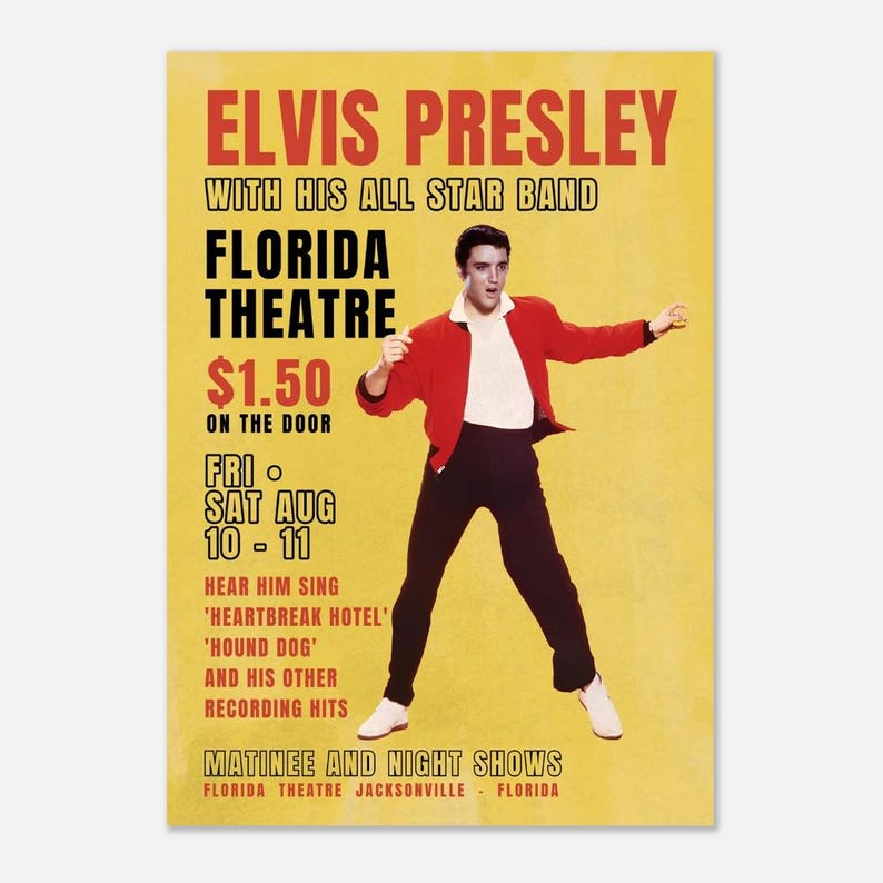 Elvis Presley Concert Poster, 1956 Reproduction, Vintage Classic Semi ...