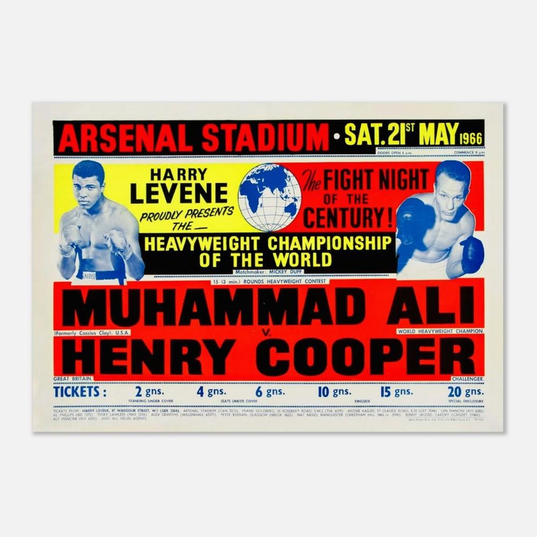 Muhammad Ali V Henry Cooper Boxing Poster 1966, Fight Broadside ...