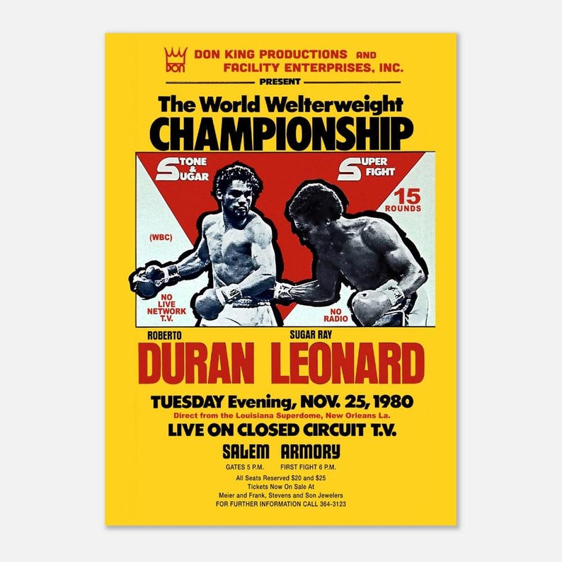Roberto Duran Vs Sugar Ray Leonard Boxing Poster: the Super Fight 1980 ...
