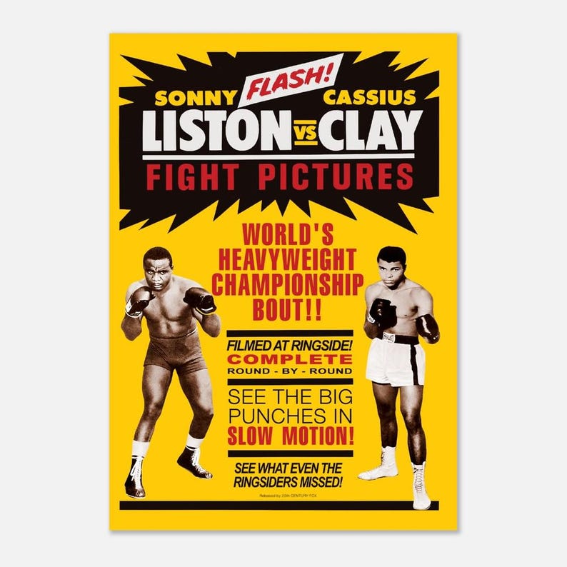 Liston Vs Clay Boxing Poster, World Heavyweight Championship Fight ...
