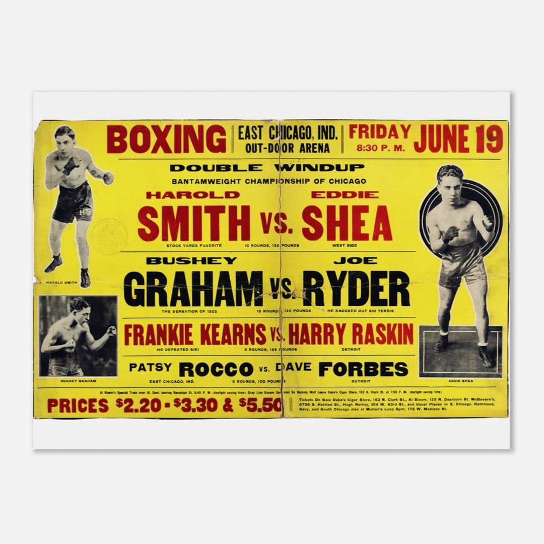 Vintage Chicago Boxing Poster 1920s, Fight Broadside, Boho Classic Semi ...