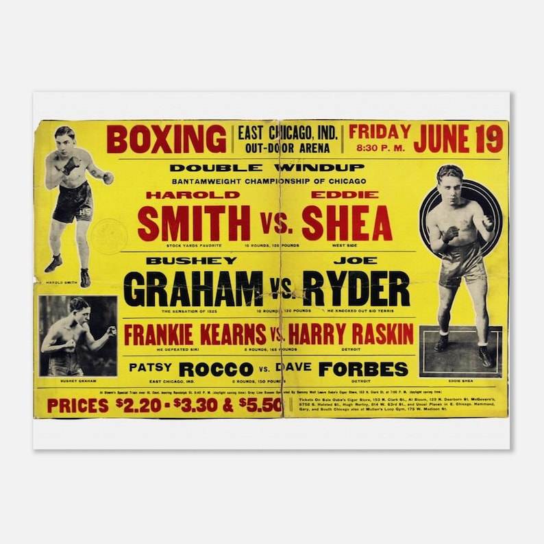 Vintage Chicago Boxing Poster 1920s, Fight Broadside, Boho Classic Semi ...