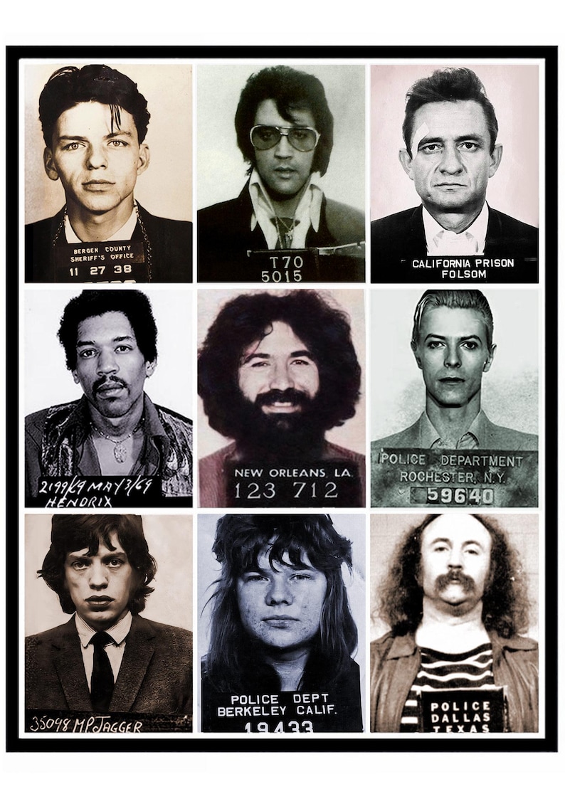 Celebrity Mugshots Poster: Vintage Rock Stars Art Print (digital ...