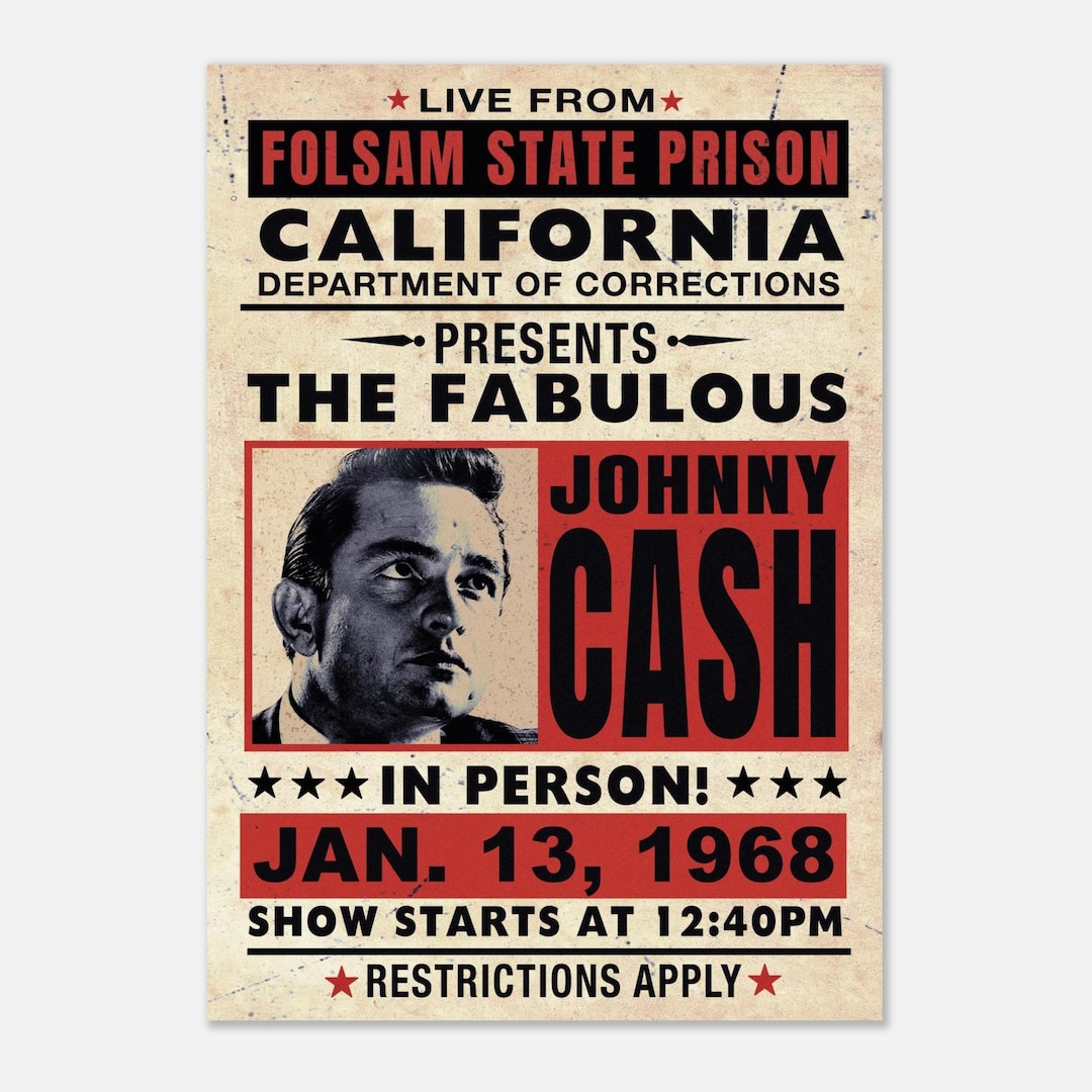 Johnny Cash Poster, Folsom State Prison, 1968 Concert in Person Flyer ...