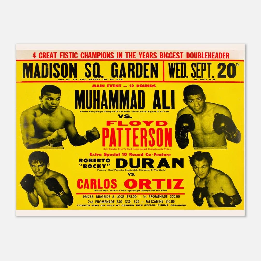 Muhammad Ali V Floyd Patterson, Duran V Ortiz Vintage Poster, 1972, Madison Square Garden, Boho ...