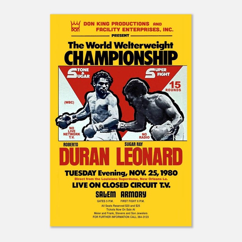 Roberto Duran Vs Sugar Ray Leonard Boxing Poster: the Super Fight 1980 ...
