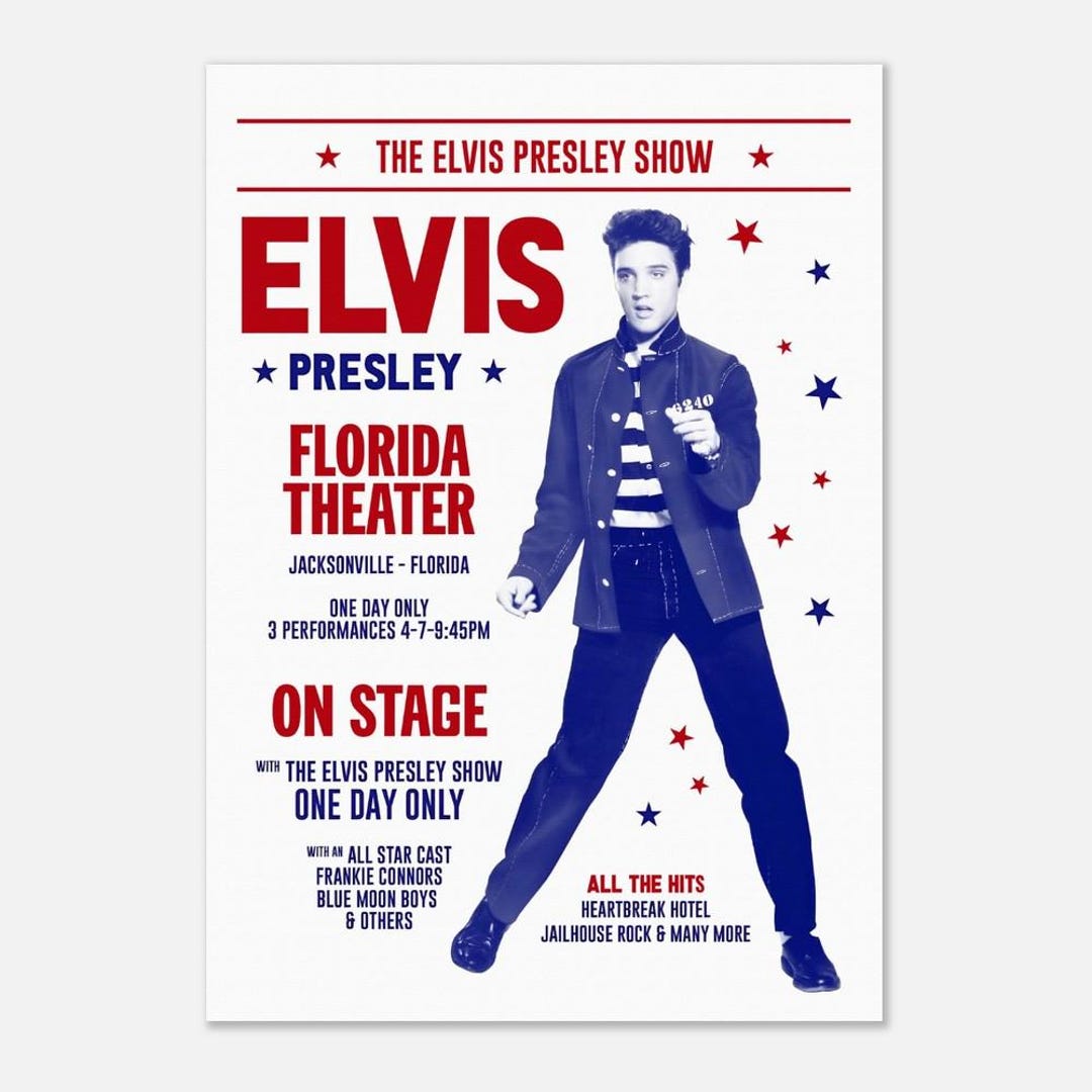 Elvis Presley Concert Poster, Florida Theatre Print, Wall Art ...