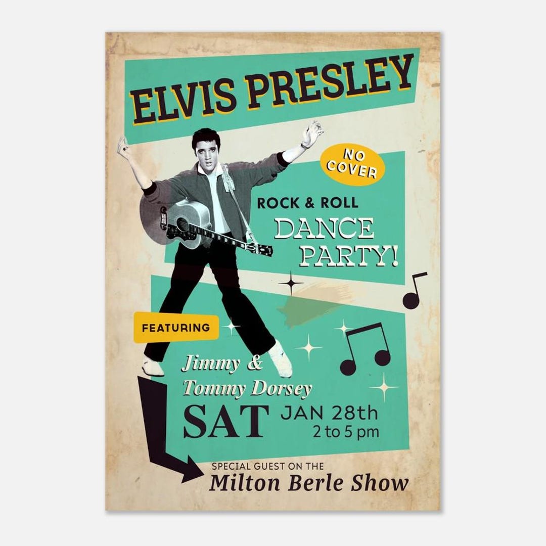 Elvis Presley TV Concert Poster, 1956 Merton Berle Show, Vintage ...