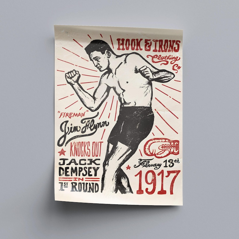 Vintage Boxing Poster: Fireman Jim Flynn Knocks Out Jack Dempsey - Etsy