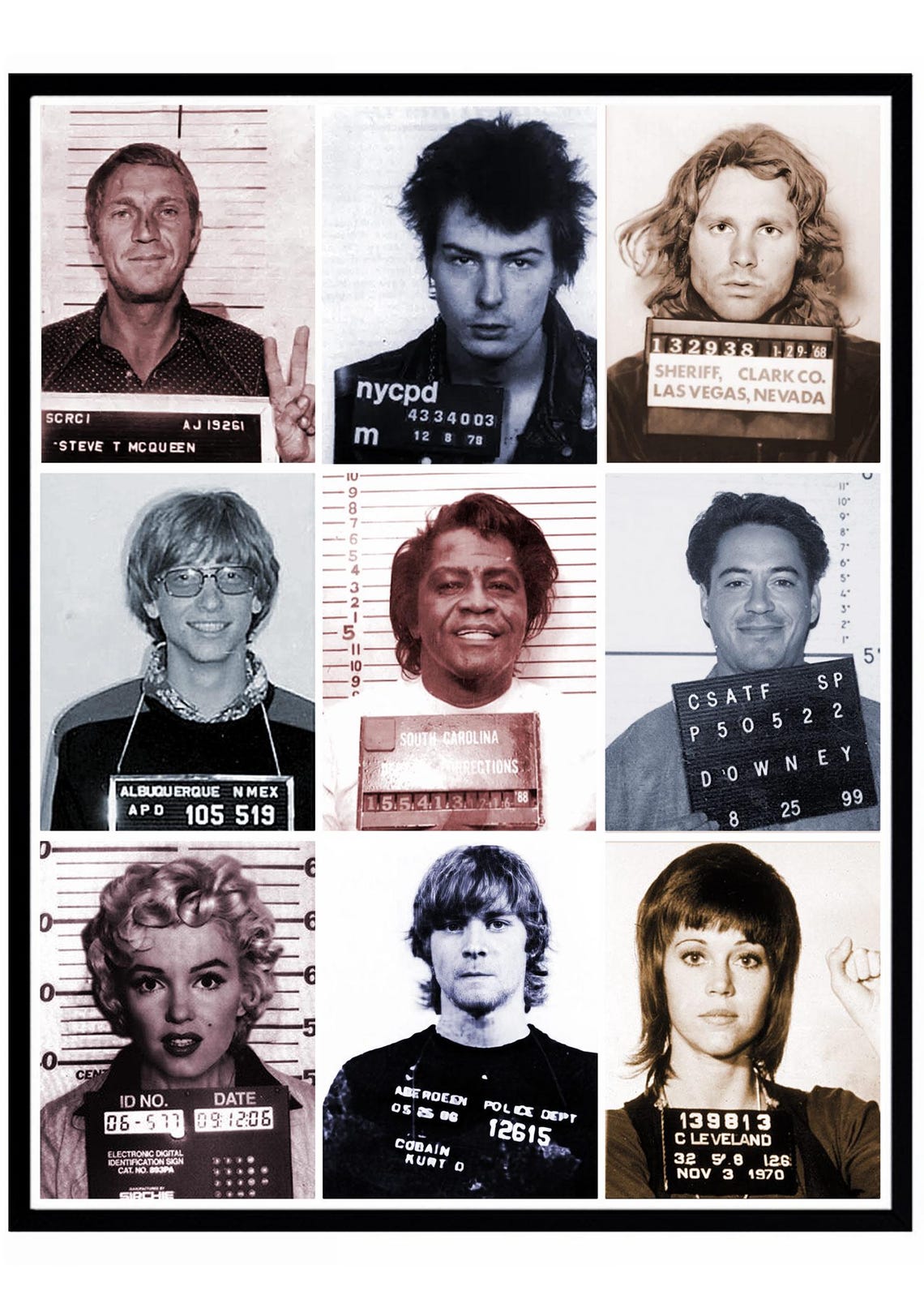 Celebrity Mugshots Poster: Vintage Rock Stars Art Print (digital ...
