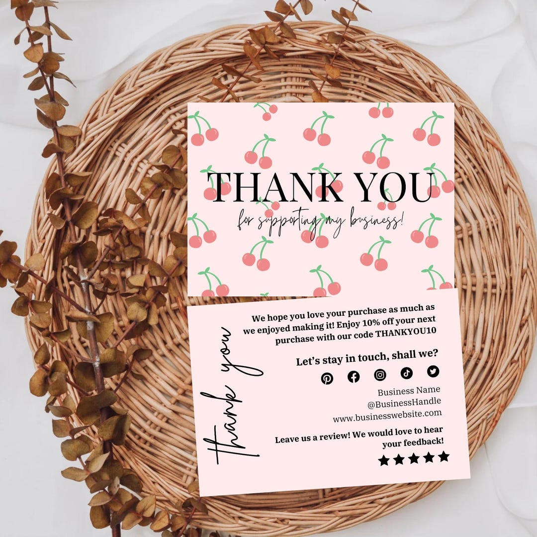 Cherry Red Business Thank You for Your Order Card Template, Editable ...