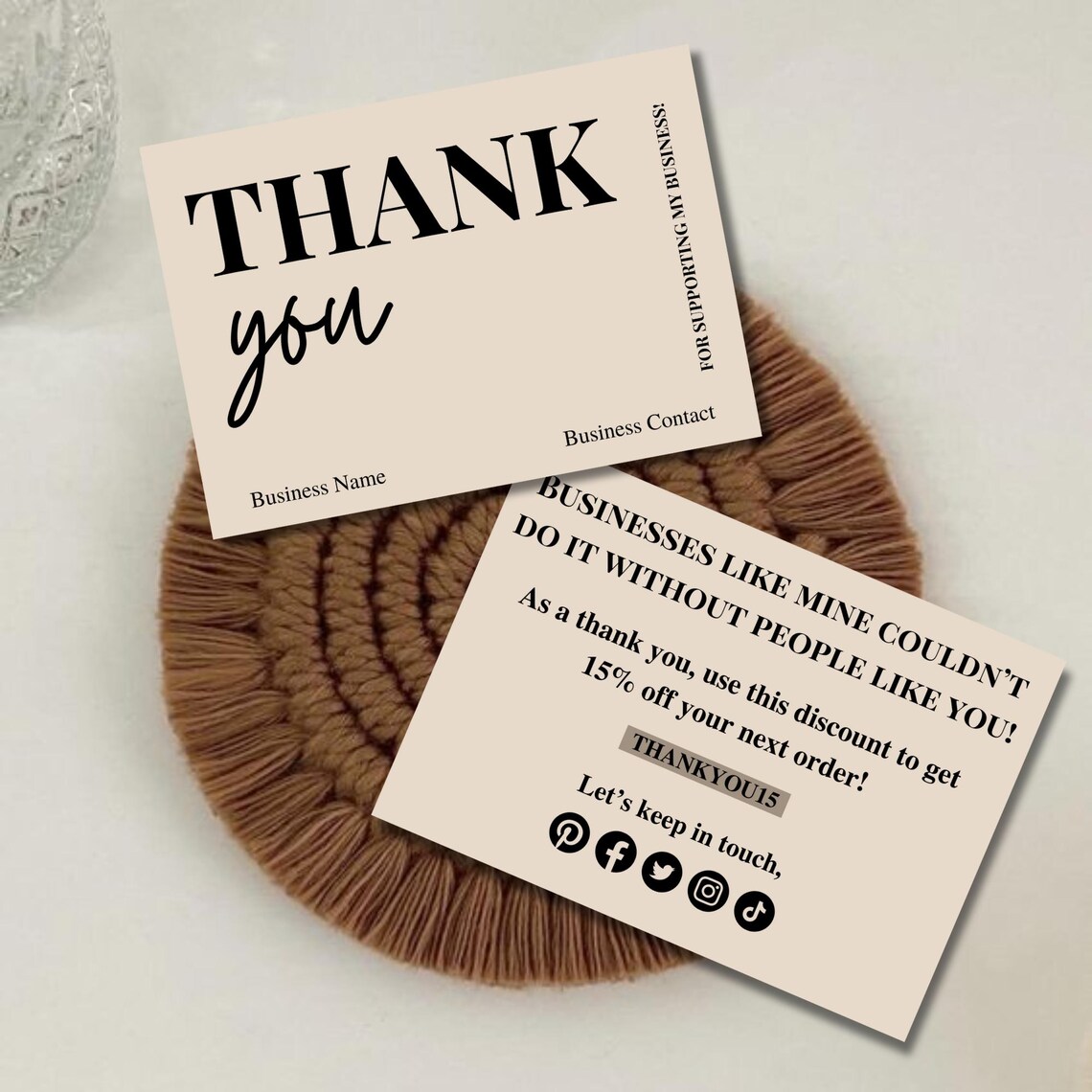 Neutral Earth Tone Boho Business Thank You Card Template, Business ...