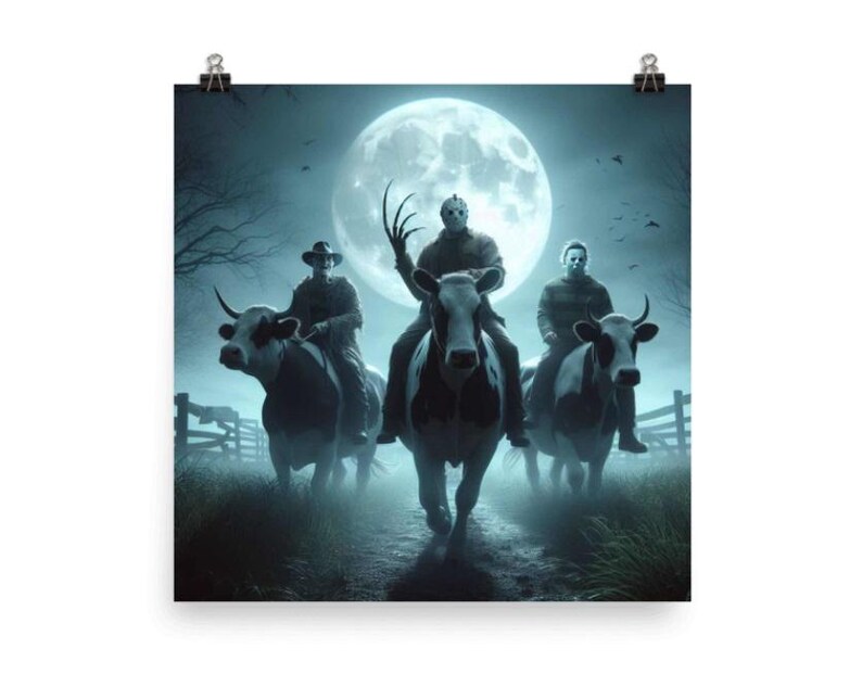 Horror Movie Villains Riding on Cows in Moonlight Unique Poster Museum ...