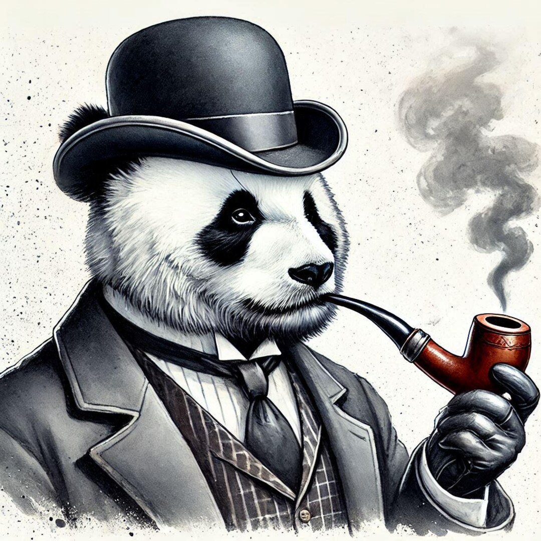 Vintage Panda Smoking A Pipe in the 1800s Watercolor Art Cute Animal ...