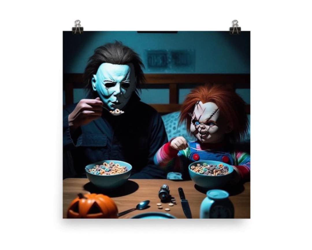 Michael Myers and Chucky Eating Cereal Funny Horror Movie Poster Unique ...