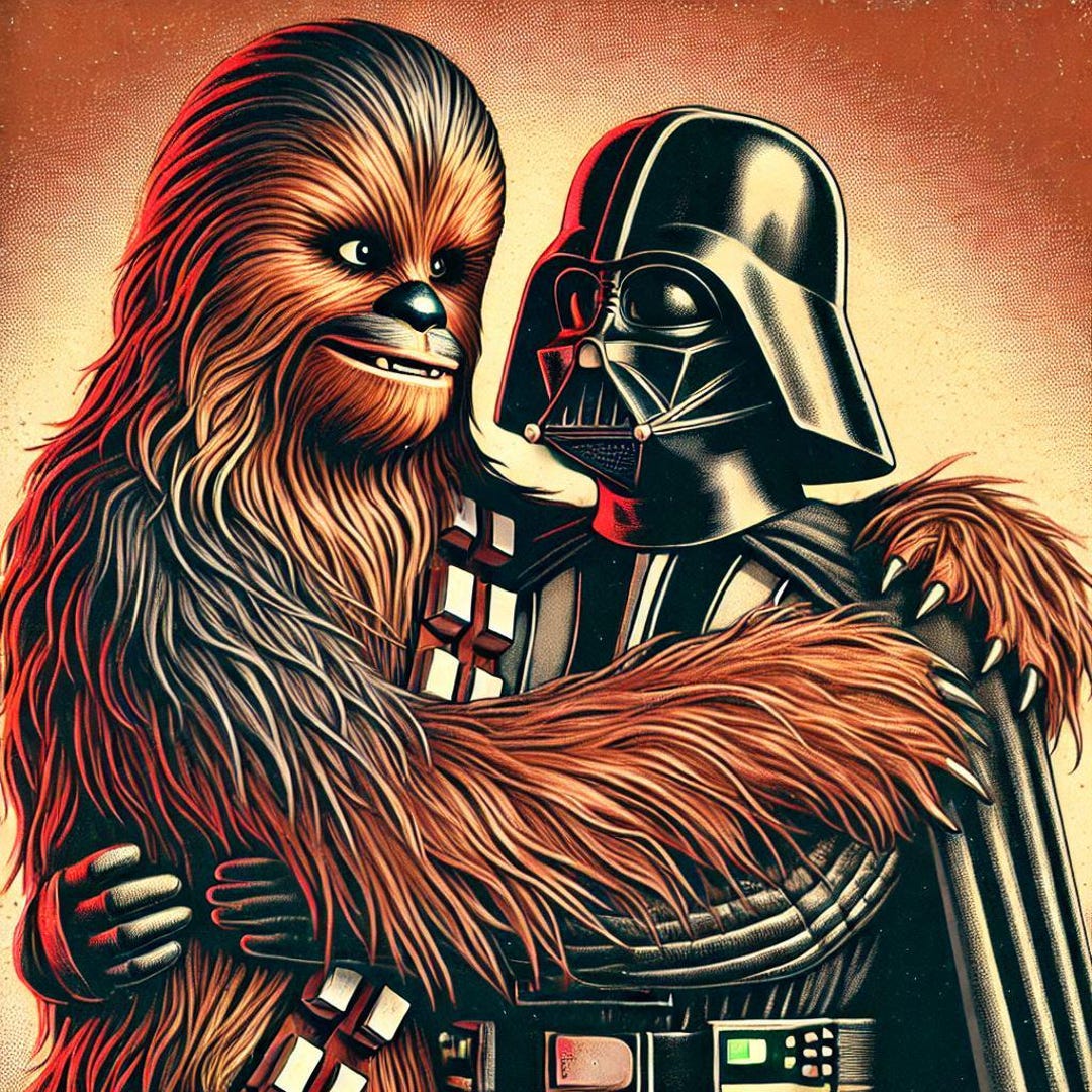 Chewbacca Hugs Darth Vader | Funny Poster Vintage Style | Museum ...