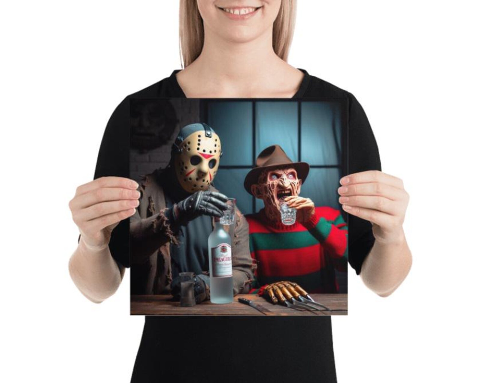 Jason and Freddy Drinking Vodka Bar Poster Horror Movie - Unique Poster ...