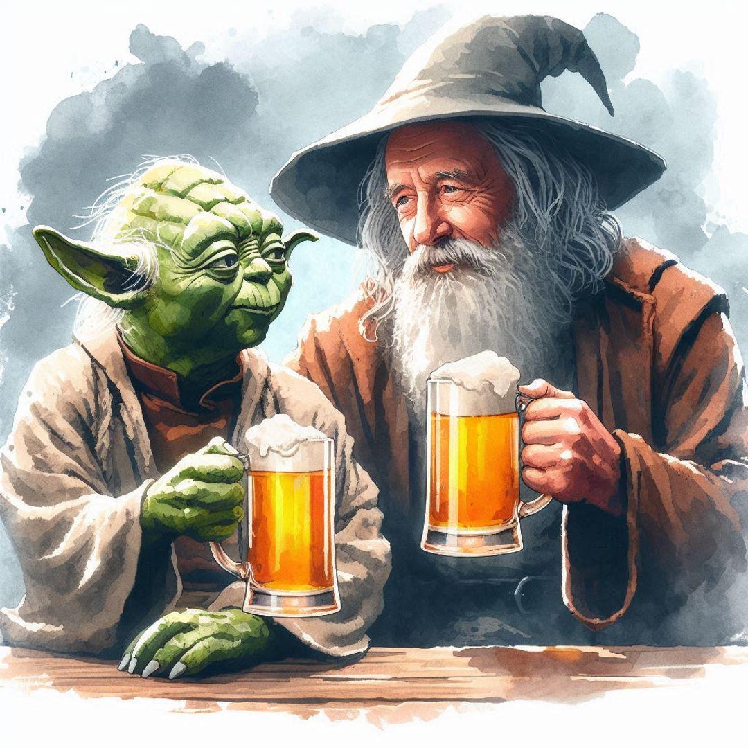 Gandalf and Yoda Drinking Beer Funny Bar Poster Funny Poster in ...