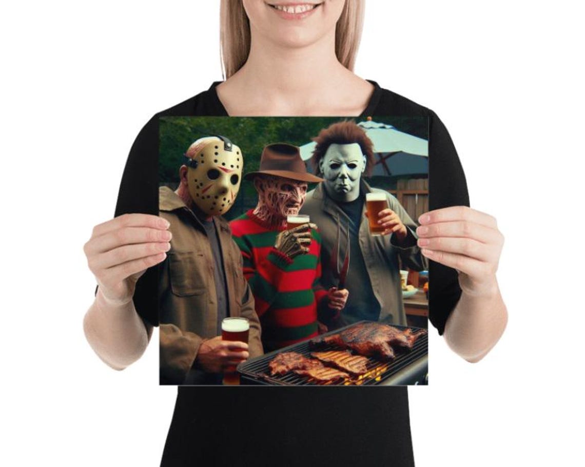Grill Party With Horror Movie Characters Funny Poster Unique Poster ...