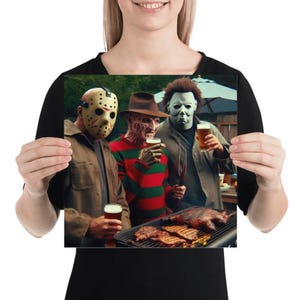 Grill Party With Horror Movie Characters Funny Poster Unique Poster ...
