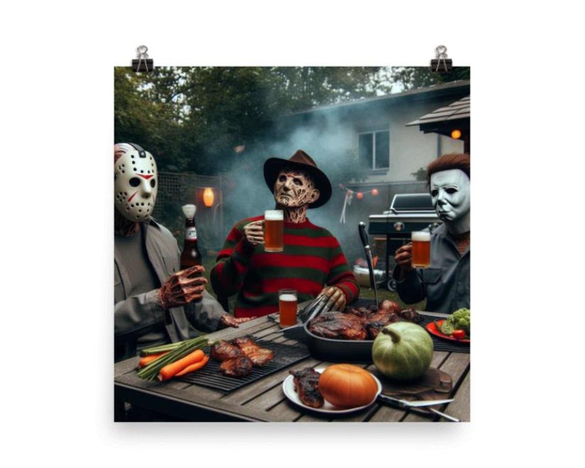 Grill and Beer With Horror Movie Villains Funny Poster Unique Poster ...