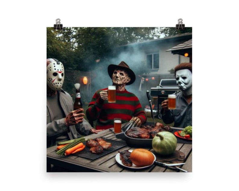 Grill and Beer With Horror Movie Villains Funny Poster Unique Poster ...