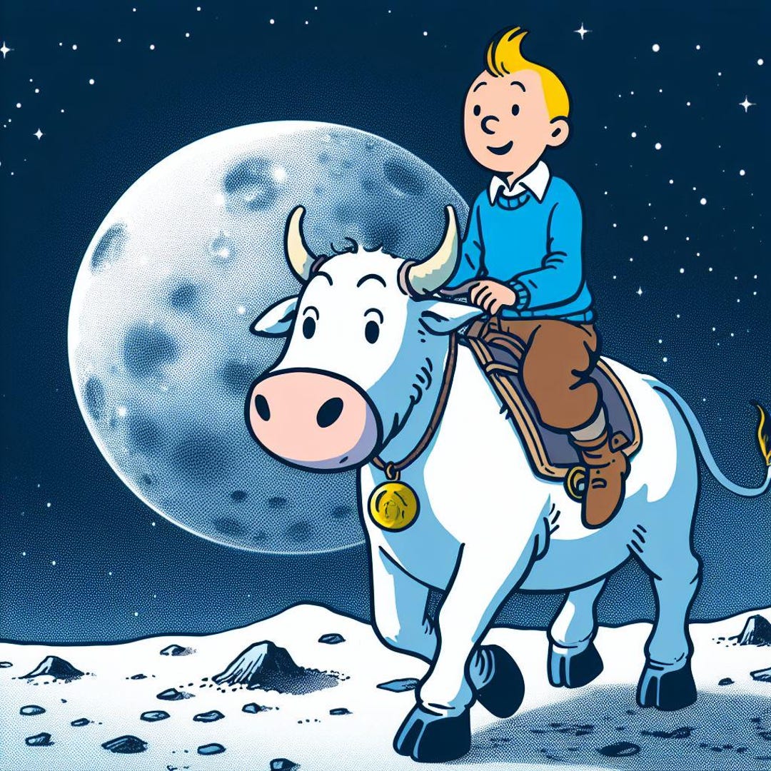 Tintin on A Cow on the Moon Unique Poster Museum-quality Poster on ...