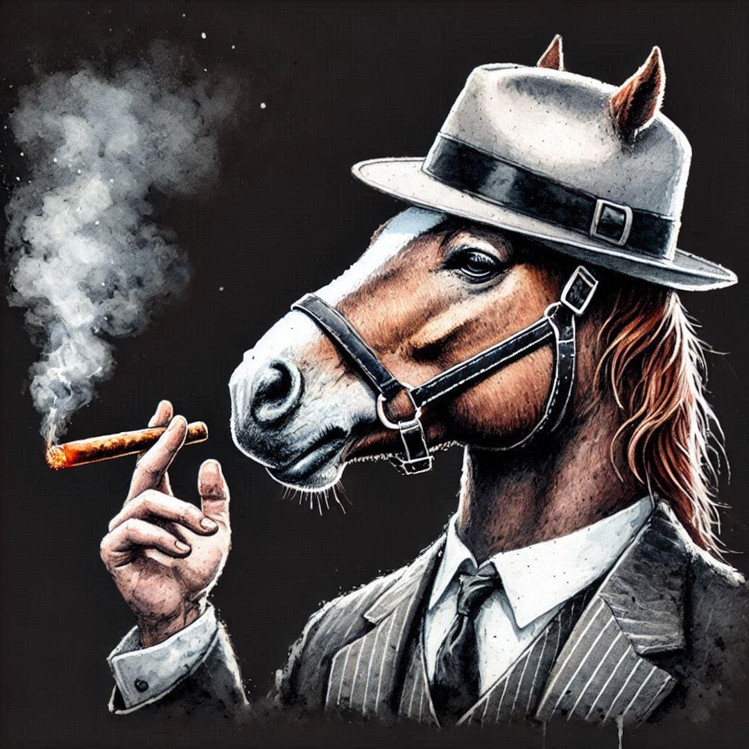 Retro Horse Smoking A Cigar Funny Poster in Watercolor Style Museum ...