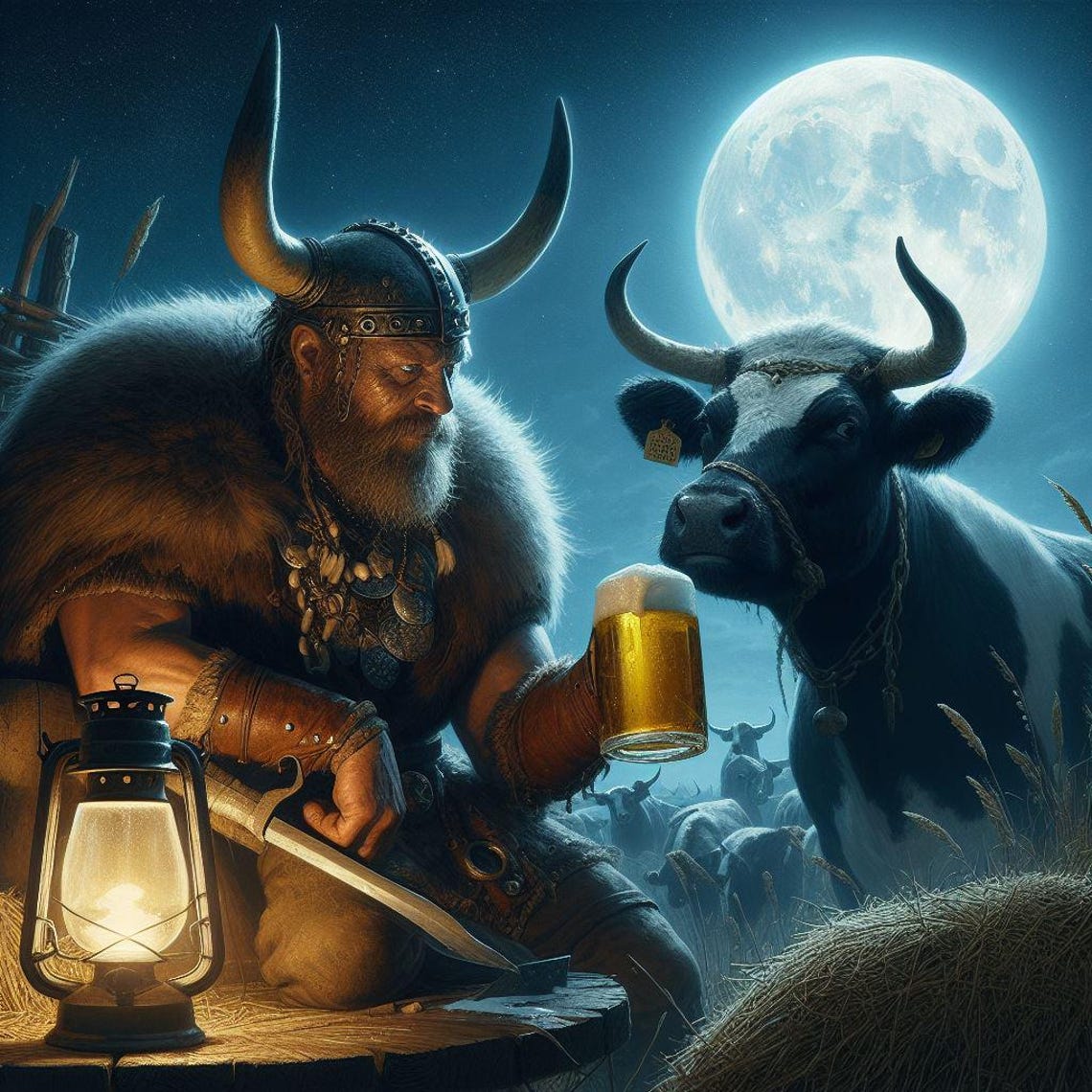 Viking Drinking Beer With Cow Unique Poster Museum-quality Poster on ...