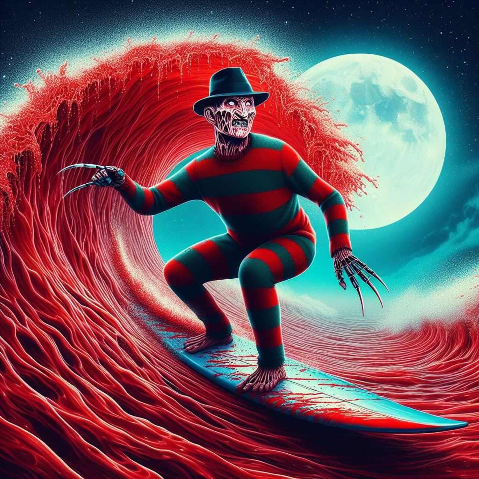 Freddy Krueger Surfing Funny Horror Movie Poster Unique Poster Museum ...